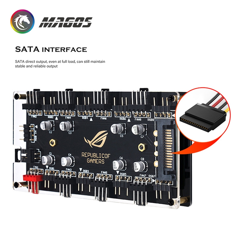 RGB Fan PWM HUB SATA Power Supply, 8 X 3Pin 5V ARGB / 4Pin 12V RGB M/B ...