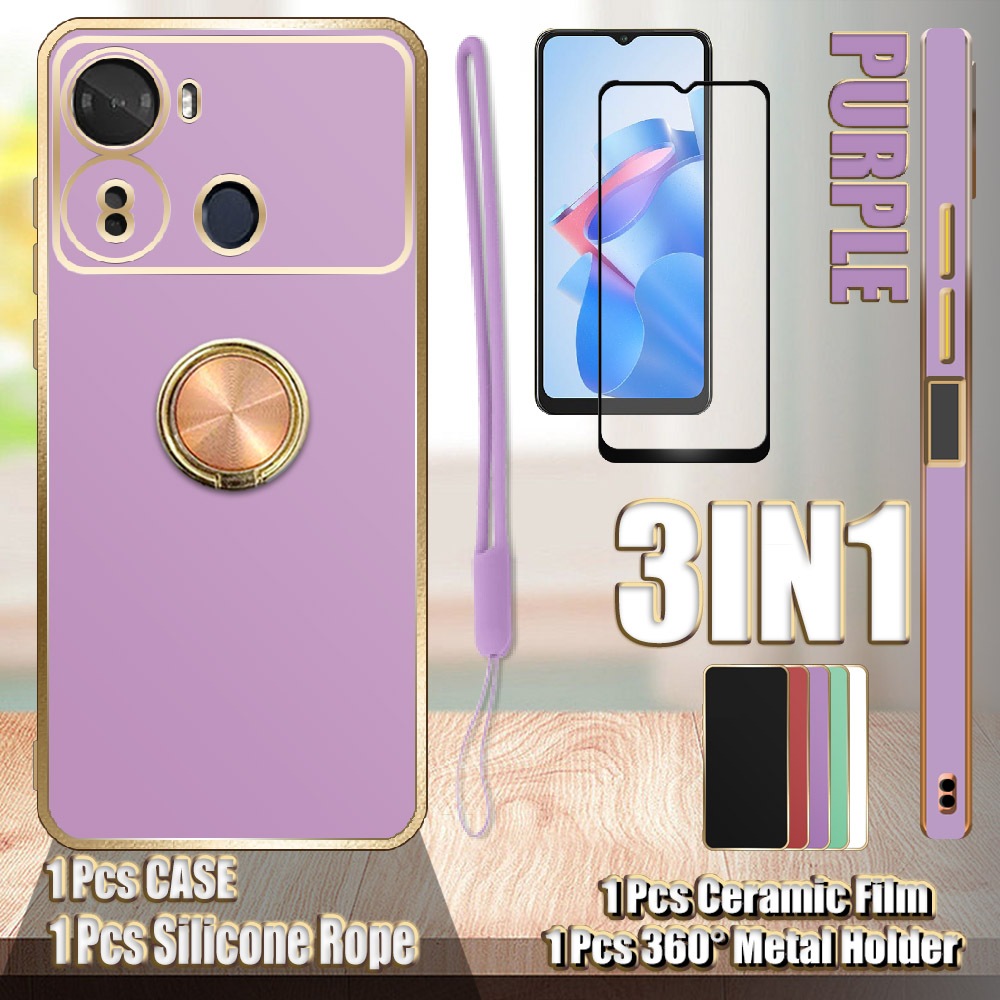 3 In 1 For Itel P40 P662L Straight Edge Electroplated Case with Ceramic ...