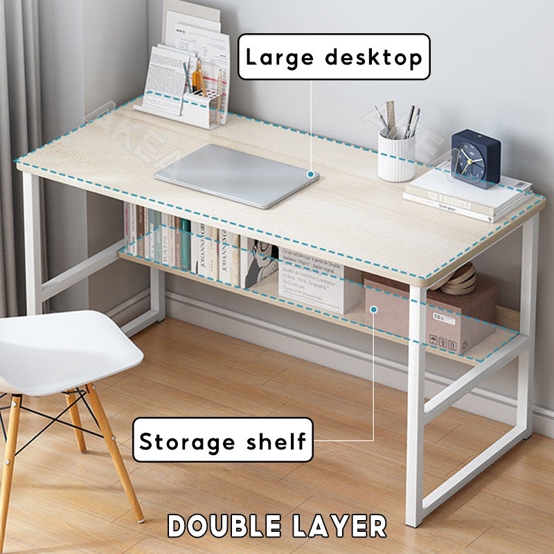 80/100/120 CM Study Table With Rack Double Layer Computer Table Writing ...
