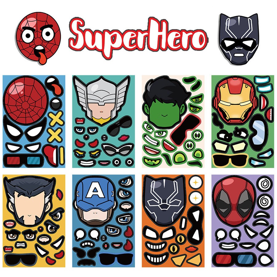 8sheets Cartoon Marvel Superhero Avatar Puzzle Sticker DIY Handicraft ...