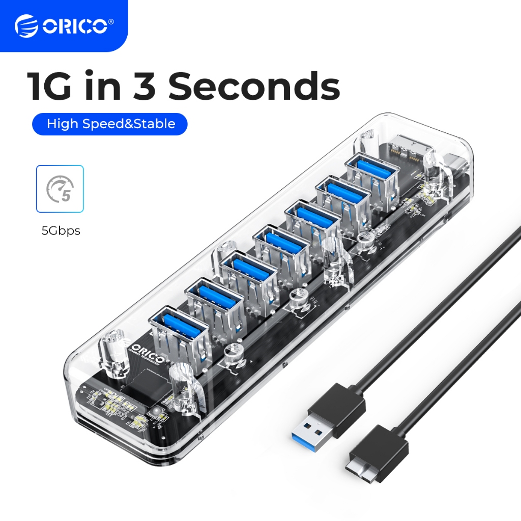 Orico 7 Port Superspeed USB 3.0 Hub Transparent Color with 5V Power ...