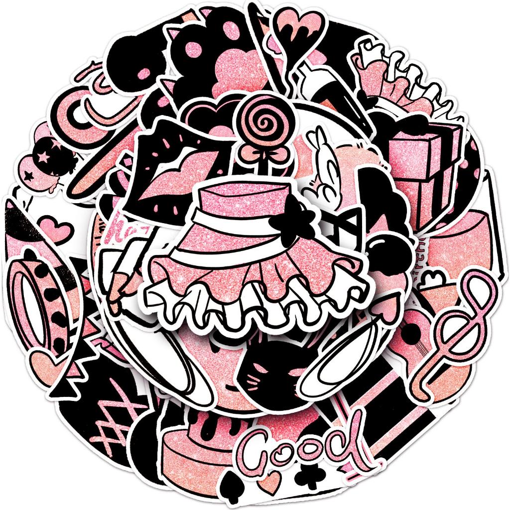 50 Piece Funny Black&Pink Party Decal Creative Graffiti Waterproof ...