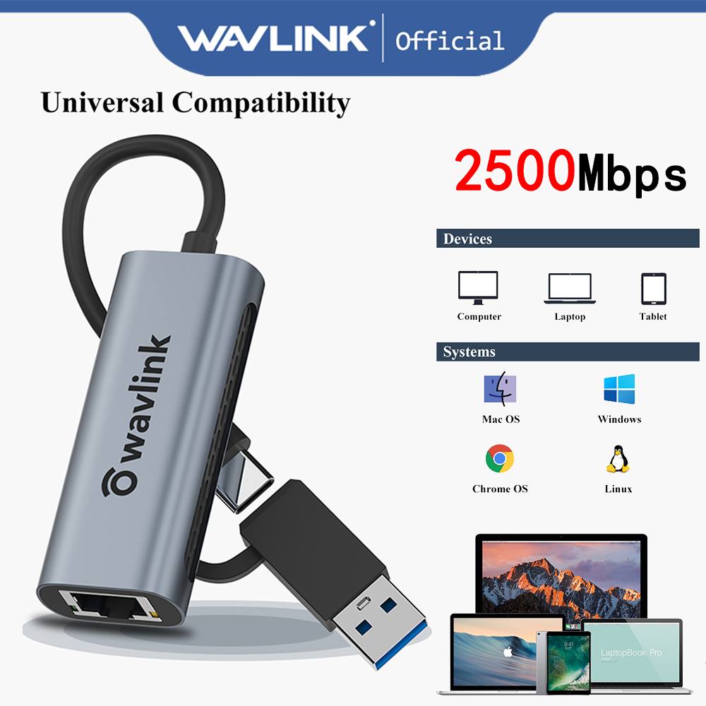 Wavlink 2500Mbps Ethernet Adapter USB 2.5G Adapter Hybrid 2 in 1 ...