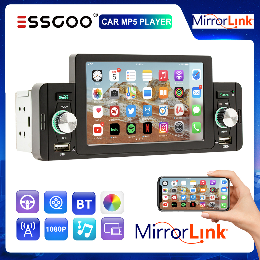 ESSGOO 5 inch 1 Din car MP5 Player HD Touch Screen Bluetooth Car Stereo Radio Mirror Link FM/TF ...