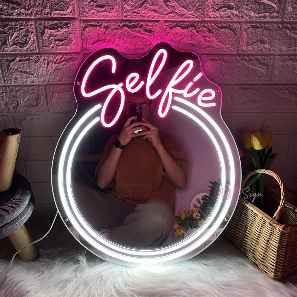 Selfie Mirror Neon Sign Lights For Girls Room Decor Bedroom Wall Decor ...