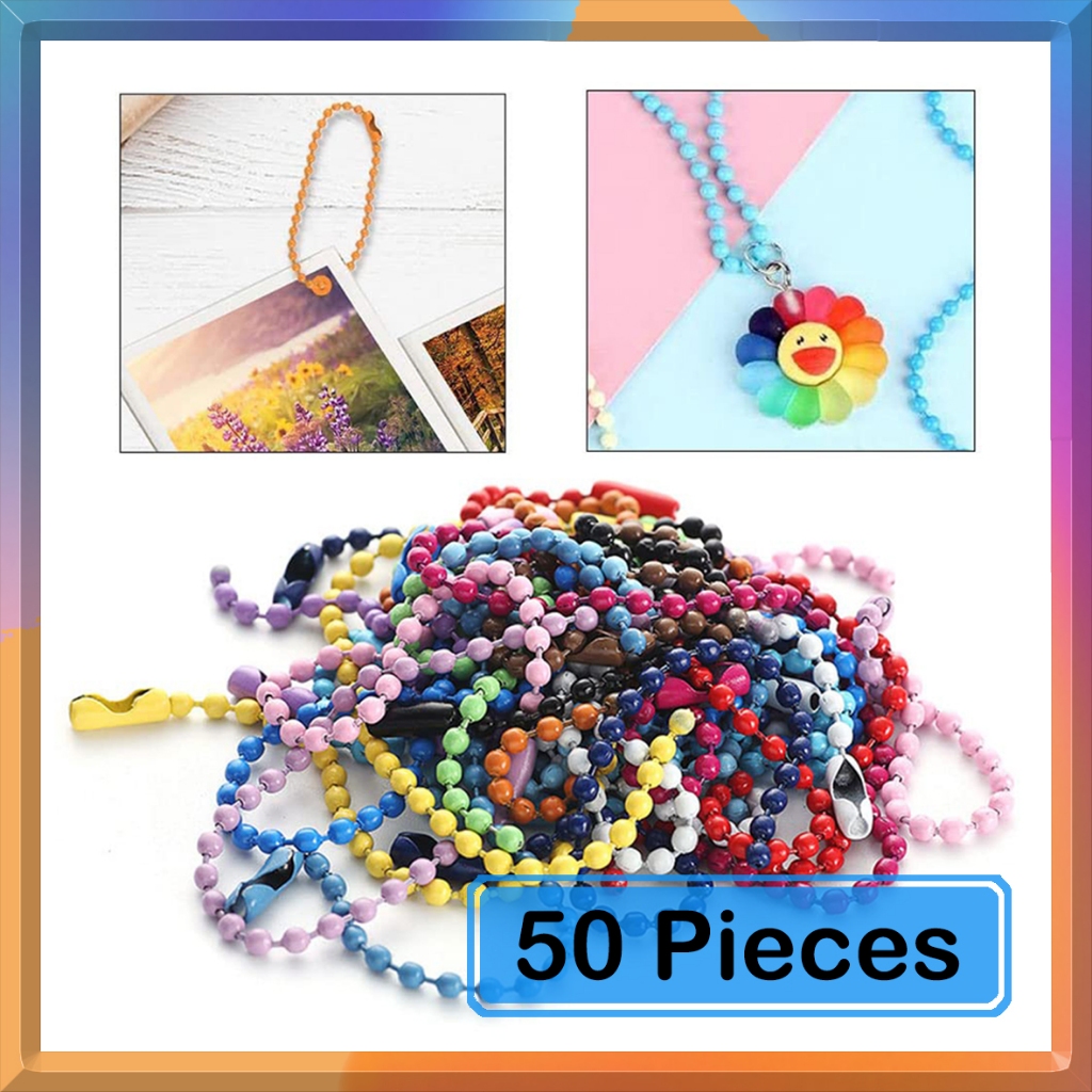 50Pcs Colorful Bead Chains | Metal Hanging Chains | Ball Bead Keychain ...