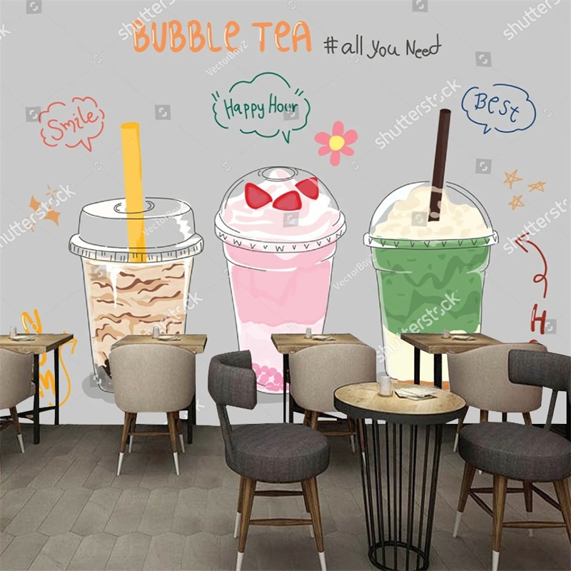 Custom Bubble Tea Wallpaper Design Wall Paper 3d for Bubble Tea Milk ...