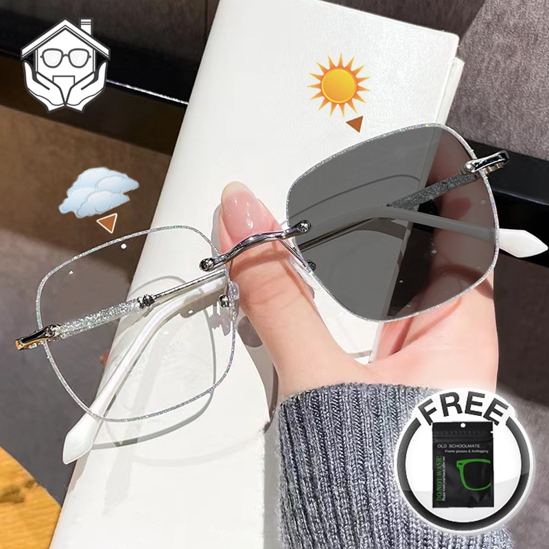 Photochromic Anti Radiation Frameless Glasses For Women Men Rimless ...
