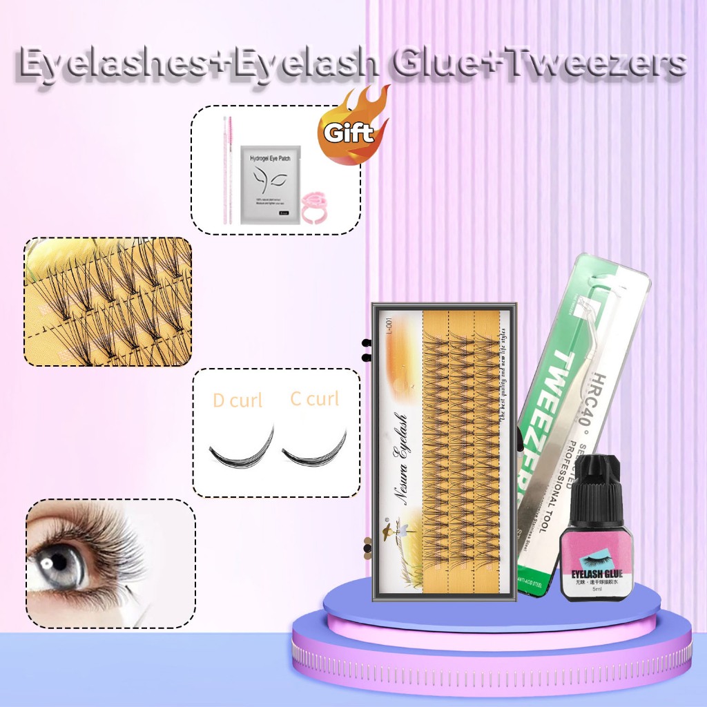 1 Box individual lashes 0.10mm 10Root/cluster 60cluster Set With Glue ...
