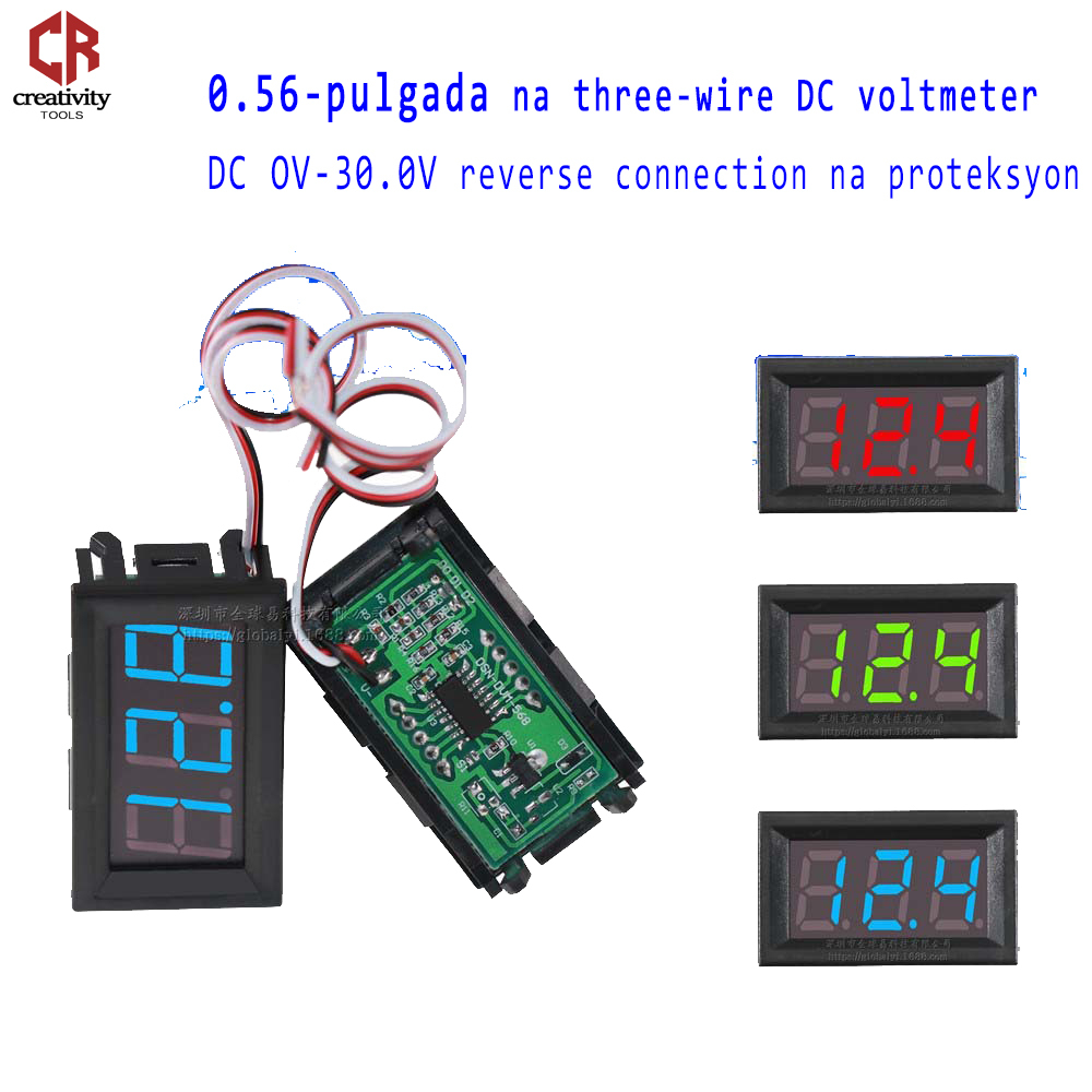 Ready Stock DC 0-30V 3 wire LED digital display panel volt meter ...