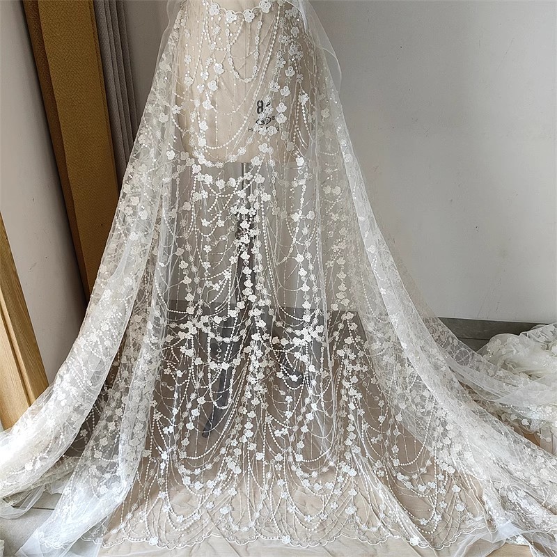 1 Meter Embroidery lace Sequins handmade DIY fabric material clothing ...