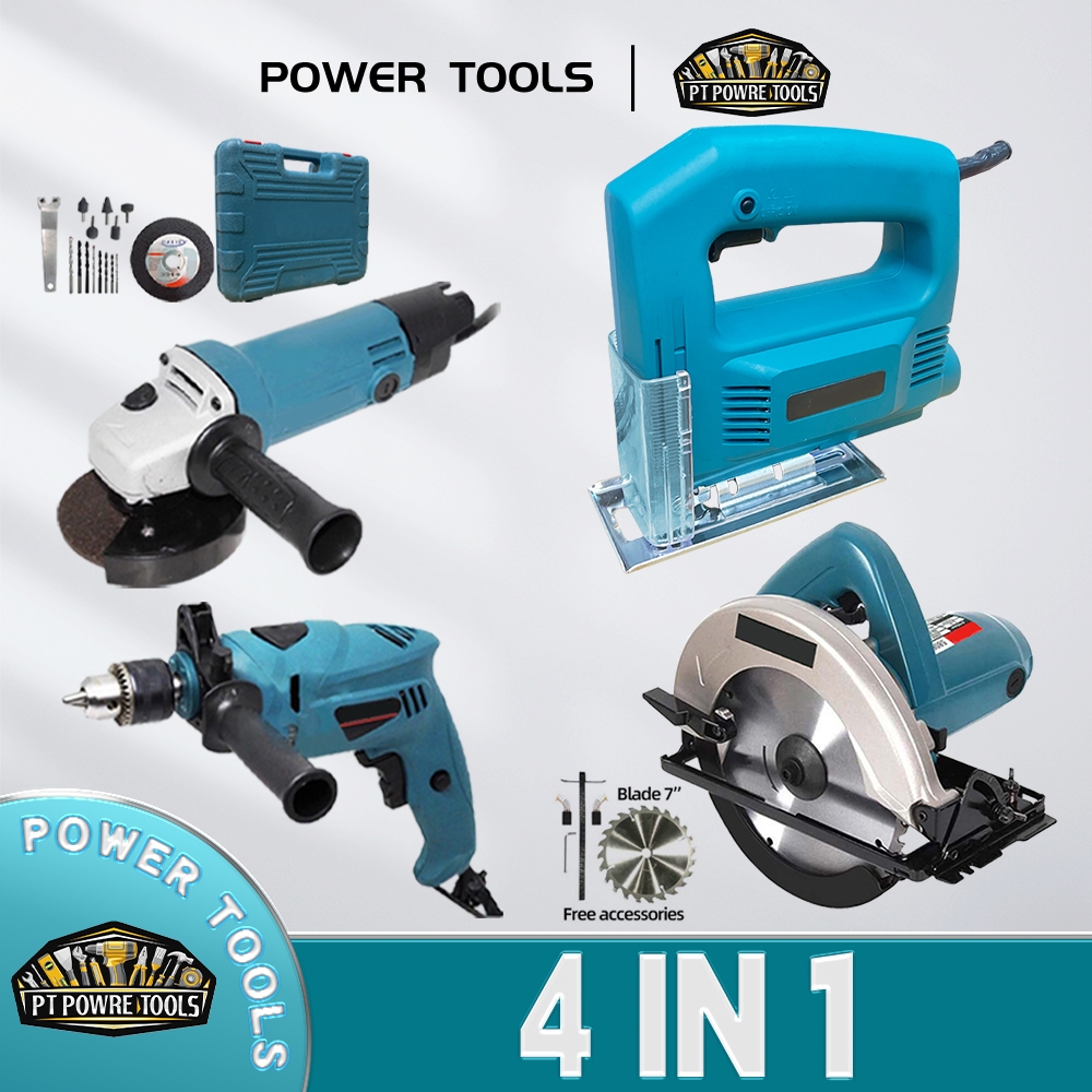 【4in1 Woodworking set】circular saw and grinder and drill set planer and ...
