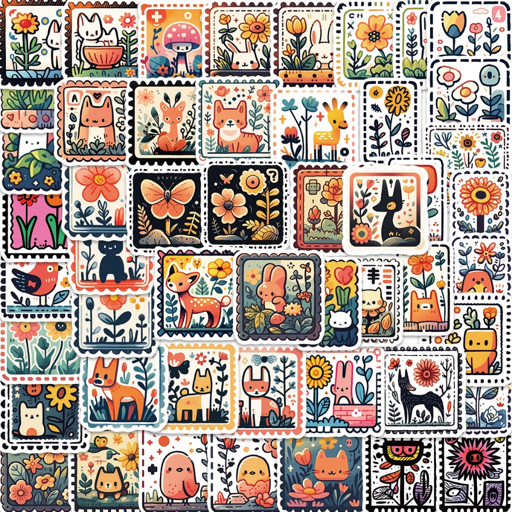 50pcs Stickers Cartoon Plant and Animal Stamps Graffiti Skateboard ...