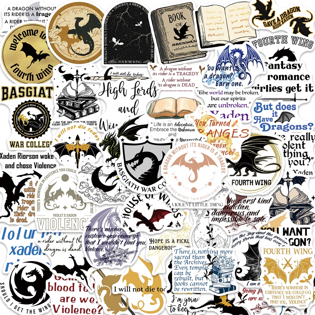 50pcs Stickers FOURTH WING Fiction 1 Book Funny Skateboard Waterproof ...