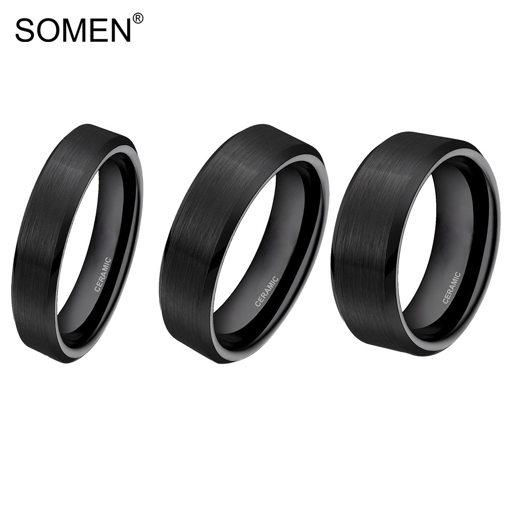 SOMEN 4mm/6mm/8mm Black Ceramic Rings for Men Women Comfort Fit ...