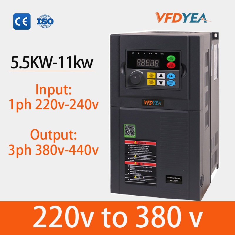 220v to 380v 5.5KW 7.5KW 11KW Input 1phase 220v output 3 phase 380v VFD Variable Frequency Drive ...