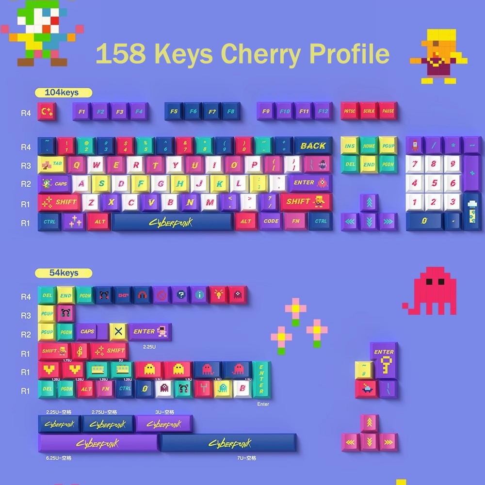 158 Keys Cyberpunk Multicolor Keycaps Cherry Profile PBT Dye ...