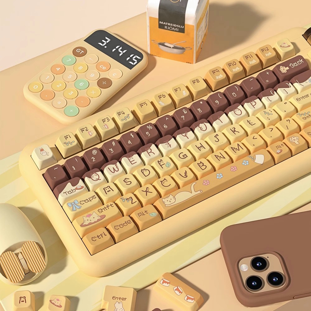 158 Keys Pudding Yellow Cute Cat Large Character Gradient Keycaps MDA ...