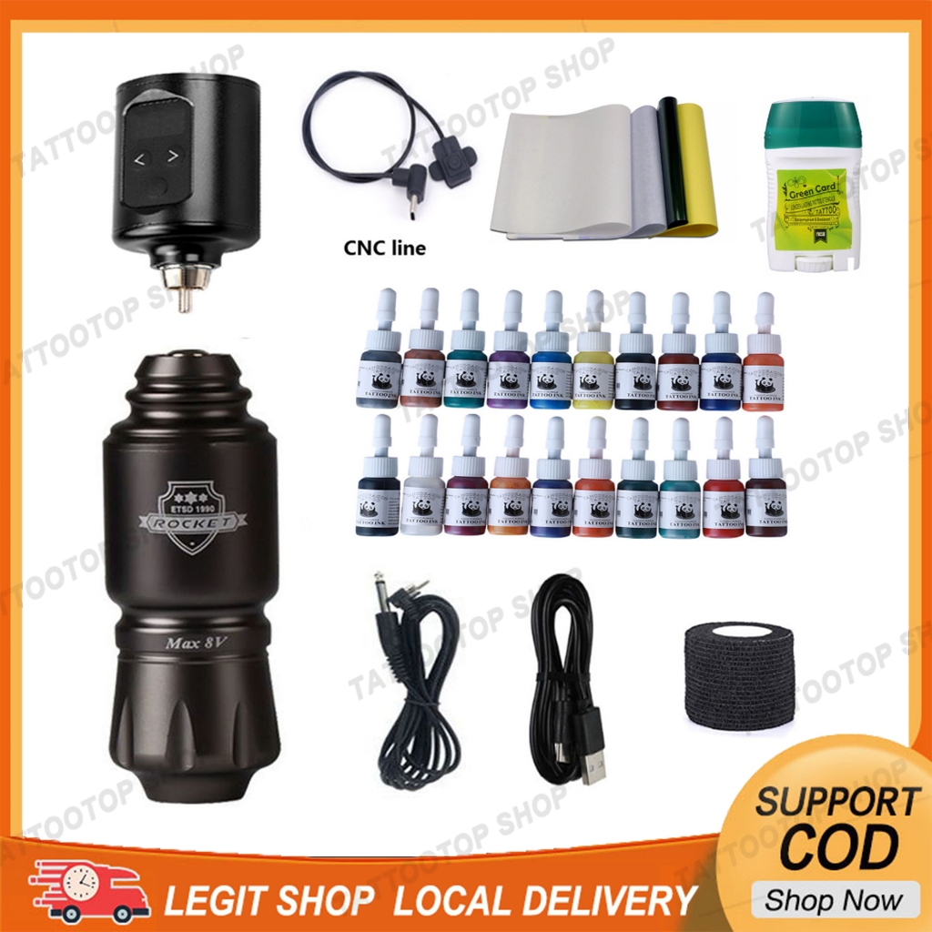 Powerful Rocket Tattoo Rotary Machine set RCA Wireless Tattoo Pen ...