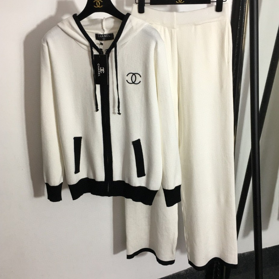 (ready stock)CHA women fashion knit sets hoodies and wide leg pants ...