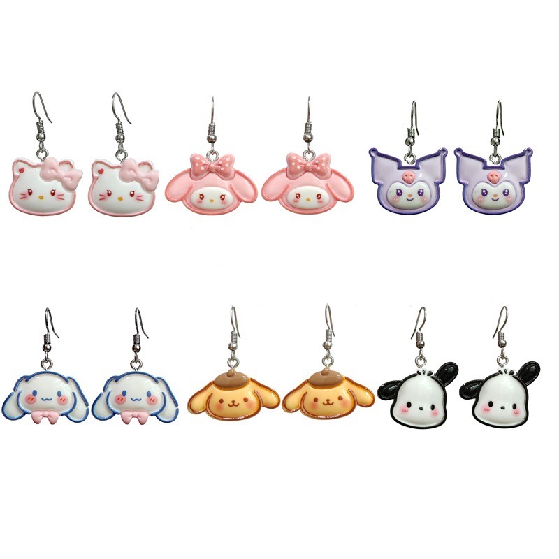 Sanrio Kawaii Kitty Cinnamoroll Kuromi Jewelry Glossy resin Earrings ...