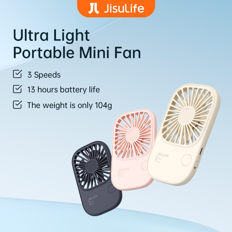 Jisulife Mini Fan Rechargable 2000 mAh Battery 3 Speeds Strong Wind ...