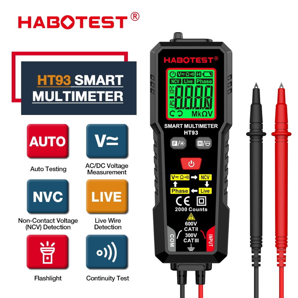 HABOTEST HT93 Digital Multimeter AC/DC Votage Current Automatic Tester ...