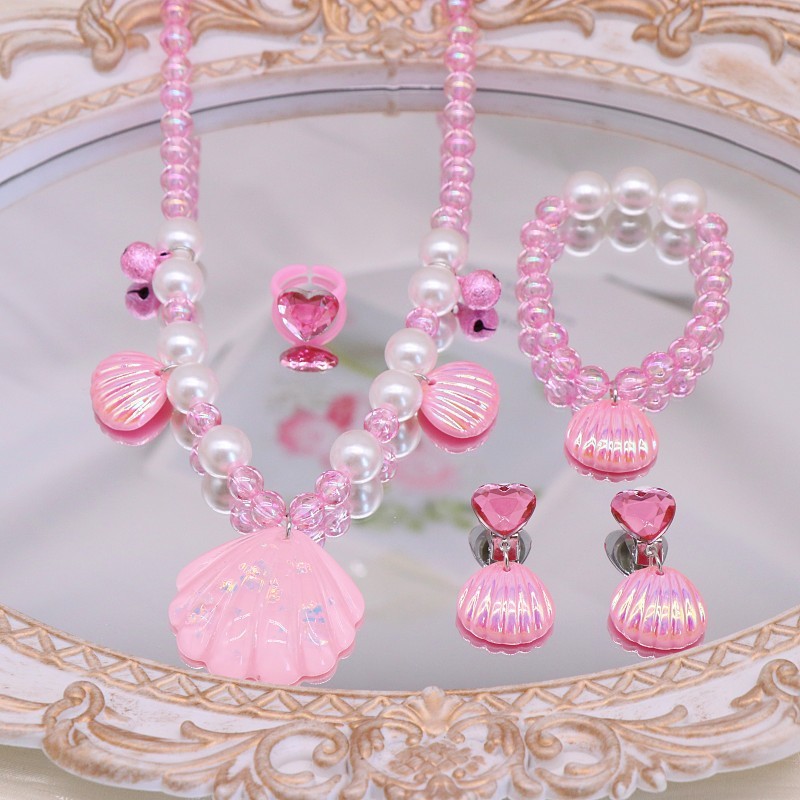 5pcs/set Children's Necklace Jewelry Shell Barbie Pink Cute Girls ...
