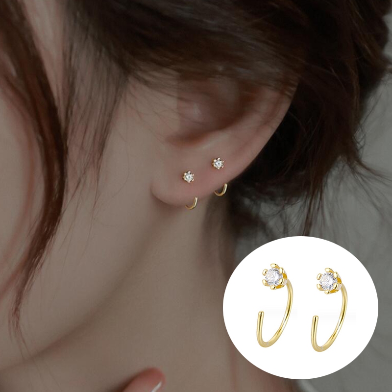 women s925 silver Fashion Small Circle Piercing Earrings | Shopee ...