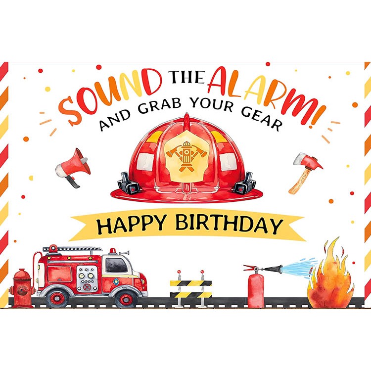 Fireman Birthday Backdrop for Boys Firefighter Happy Birthday ...