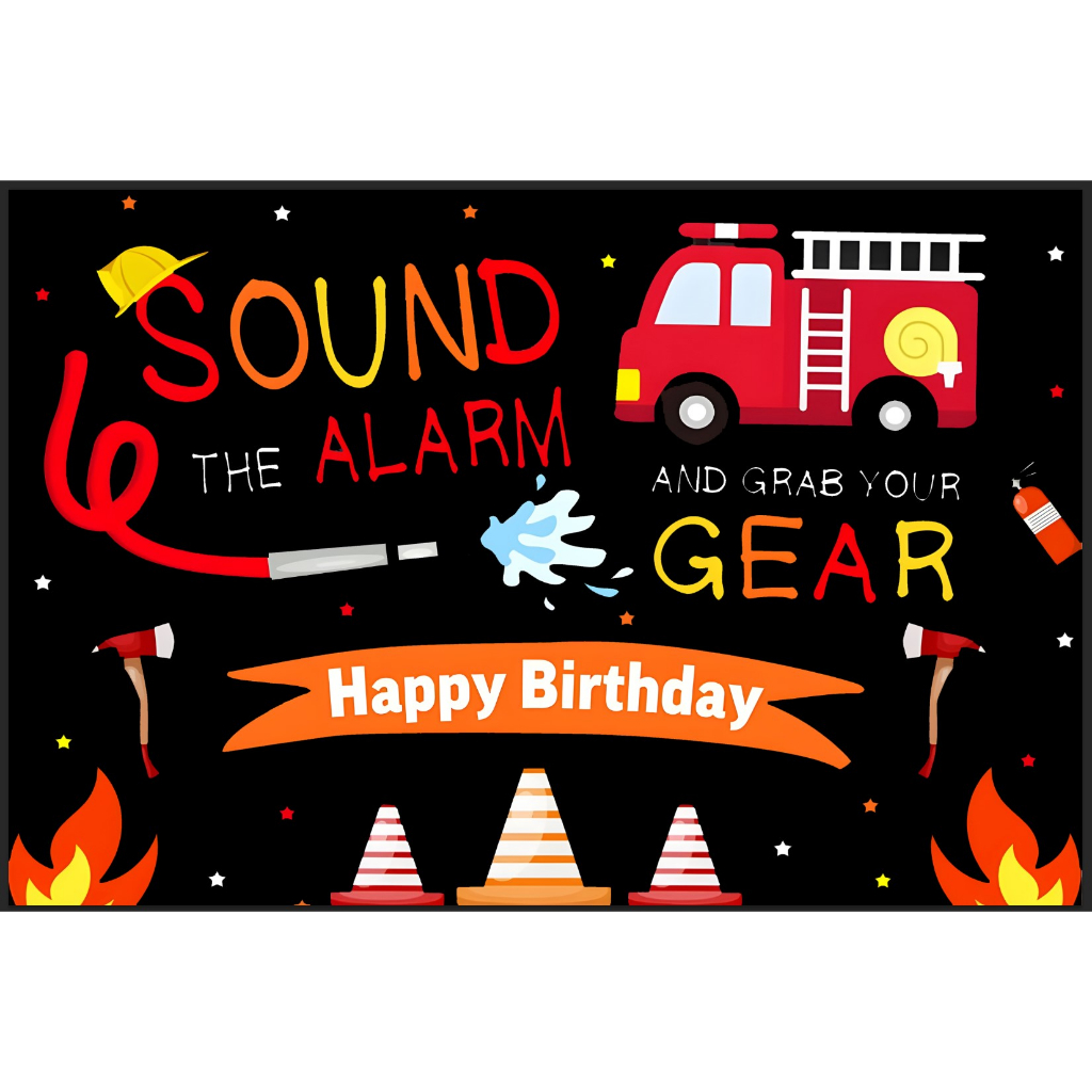 Fireman Birthday Backdrop for Boys Firefighter Happy Birthday ...
