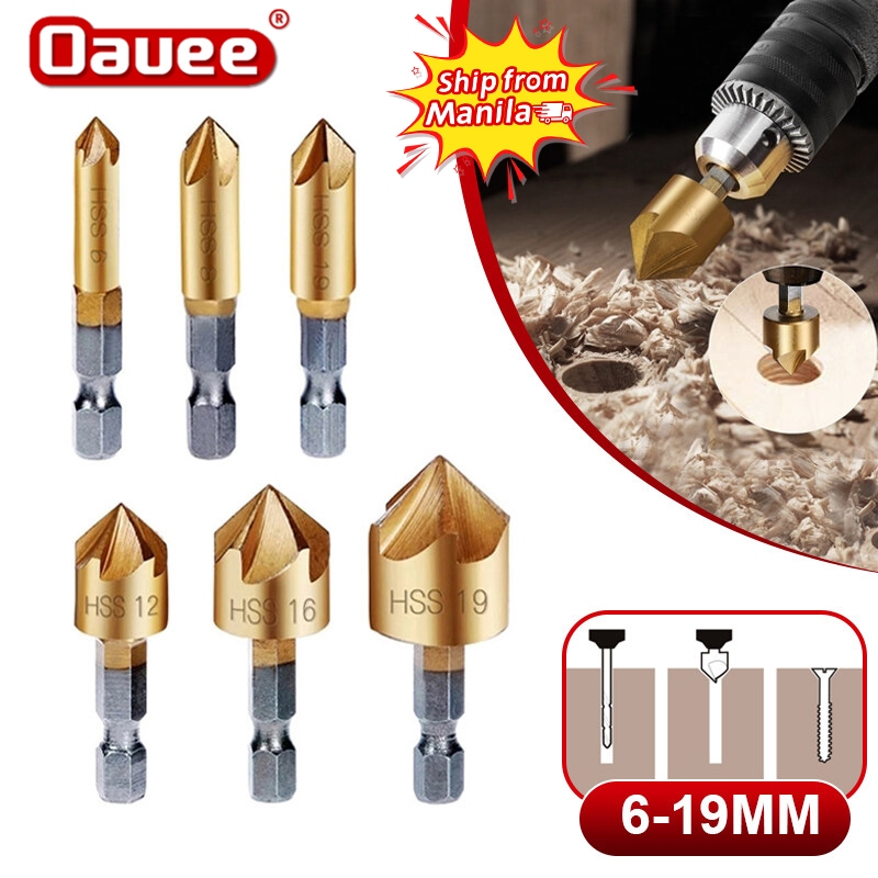 6pcs 6mm-19mm HSS Chamfer Countersink Chamfer Drill Bit 1/4" Hex Shank ...
