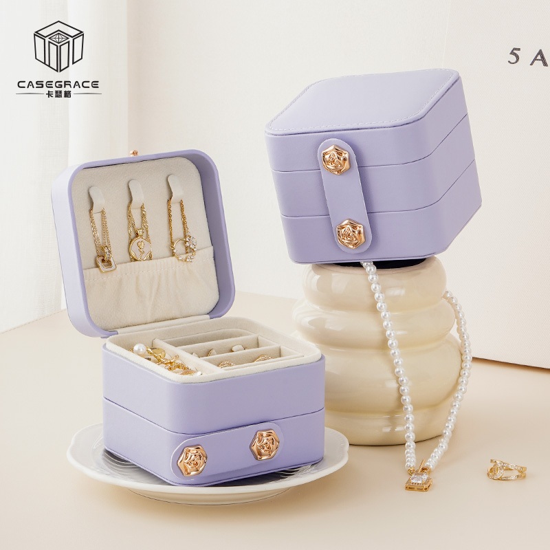 CASEGRACE Jewelry Box Portable Leather Jewellery Box Two Tiers Display ...