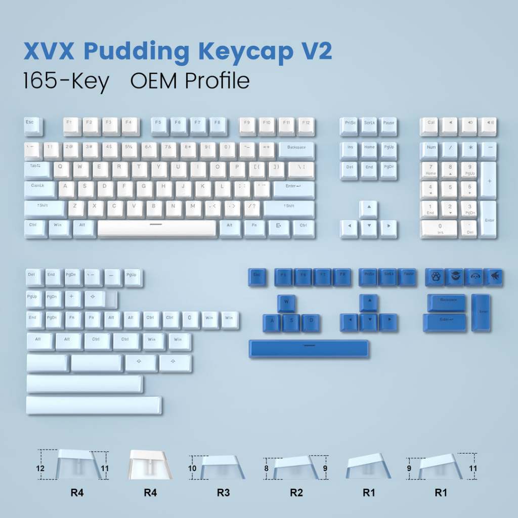 WOMIER 165 Keys Pudding Keycaps Full Set PTB Keycap OEM Profile Double ...