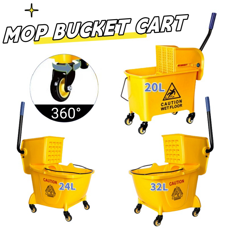 Mop Cart Bucket With Wheel Castor 20L Mop Dehydration Basket Pail ...