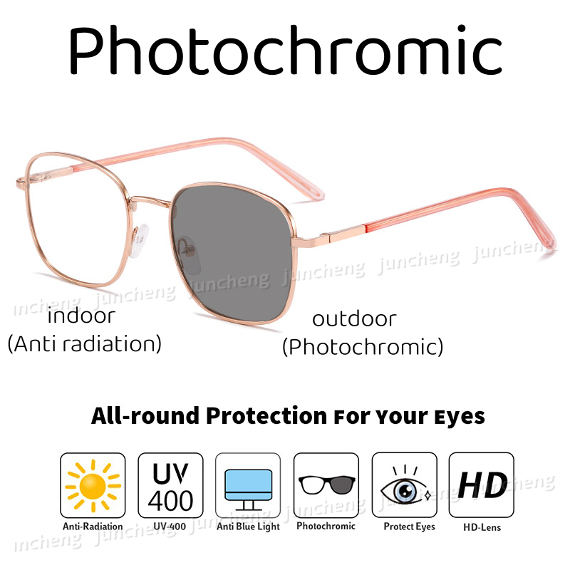 Photochromic Anti Radiation glasses For Woman And Men Metal rectangle ...