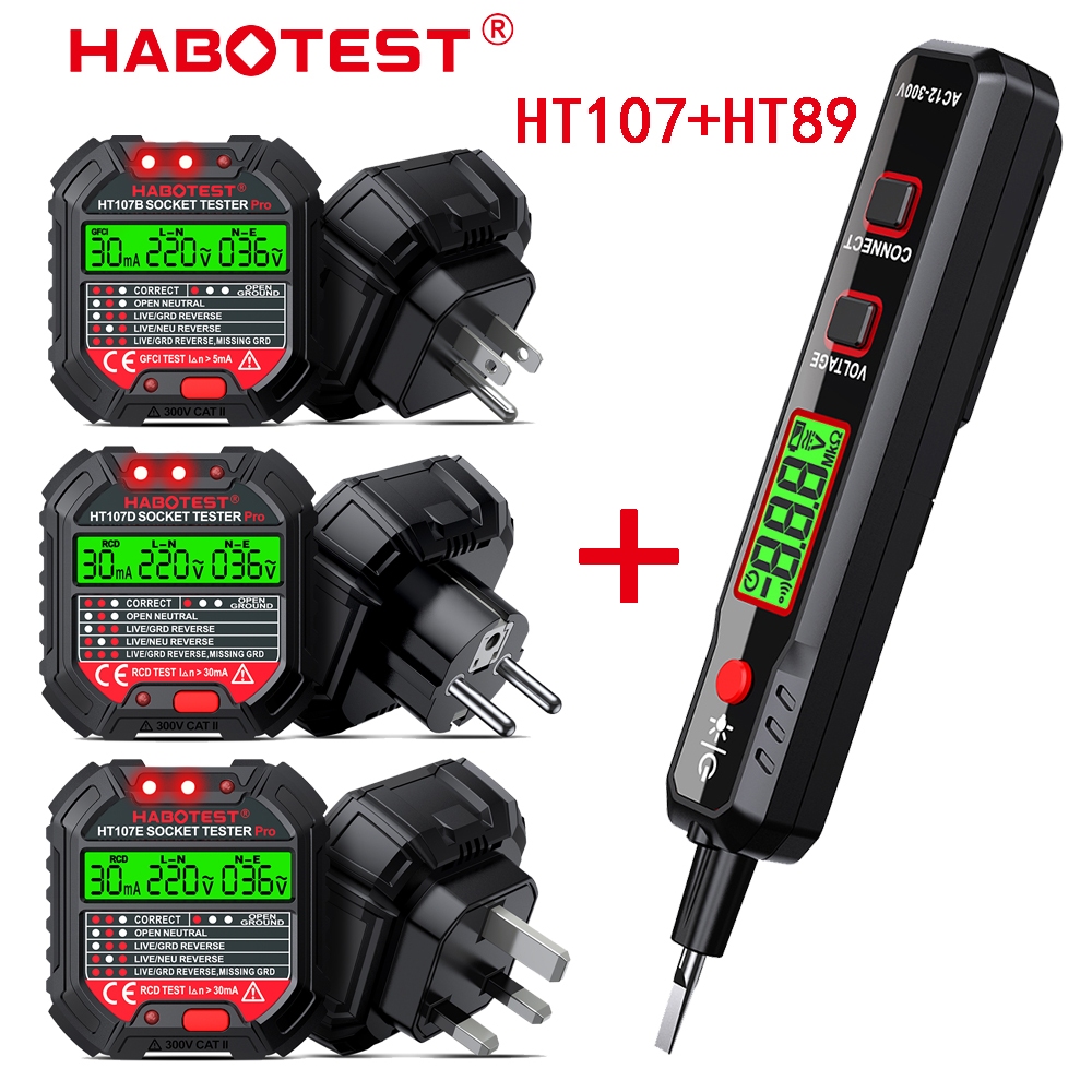 Habotest Ht107 Ht89 Ht107 Socket Tester Pro Voltage Test Rcd 30ma Socket Detector Us Eu Uk Plug