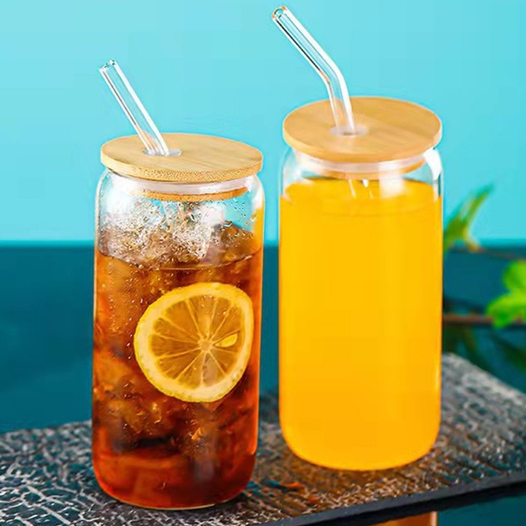 560ML Glass Cup With Lid and Straw Transparent Bubble Tea Cup Juice ...
