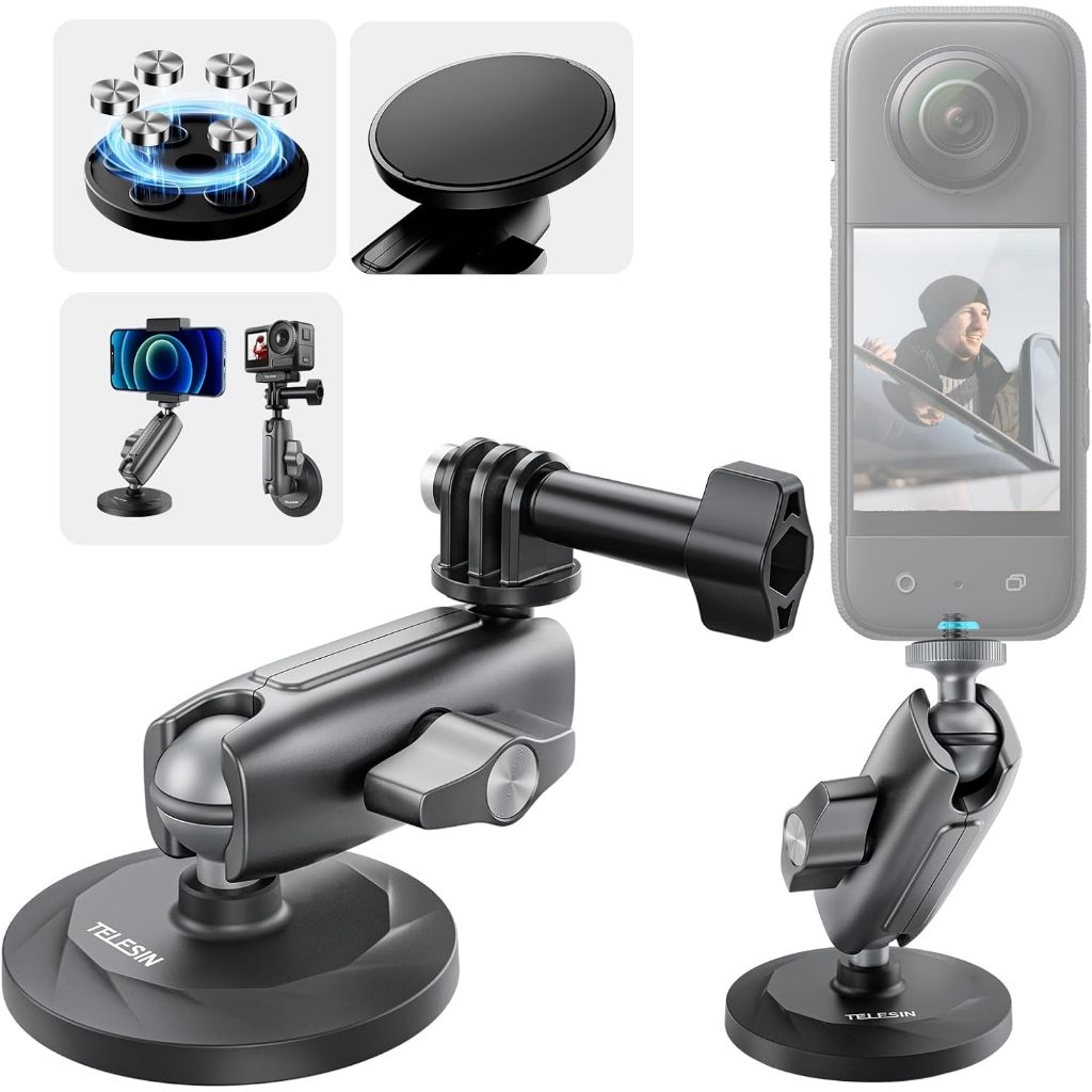 TELESIN Aluminum Alloy Magnetic 360 Adjustable 1/4 Adapter Action ...