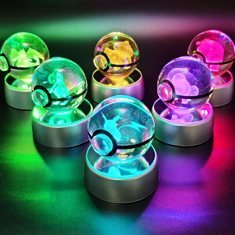 LED Light 3D Pokemon Crystal Ball Night Lamp Toy Mewtwo Pikachu ...