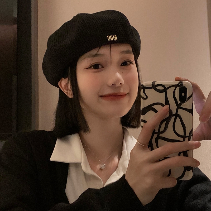Black Sweet Cool Beret Female Autumn Winter Japanese Style Big Head ...