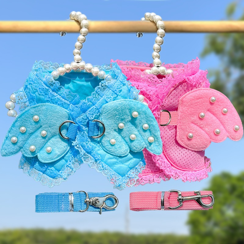 (Ready Stock) Cute Cat Pet Pearl Angel Wing Princess Pet Dog Leash ...
