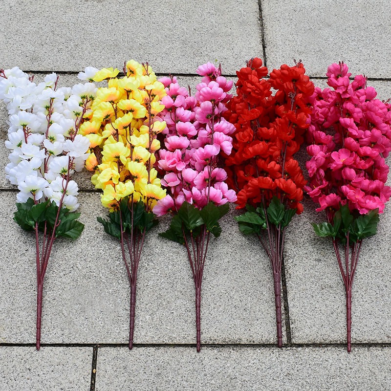 7 Head Artificial Cherry Blossom Bouquets, Fake Peach Blossoms, Beauty ...