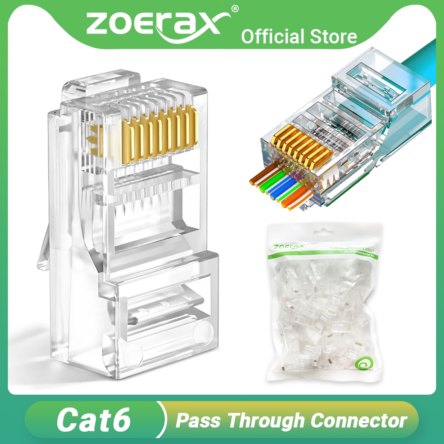ZoeRax CAT6a Cat6 CAT5e RJ45 Pass through Connector FTP/UTP Unshielded ...
