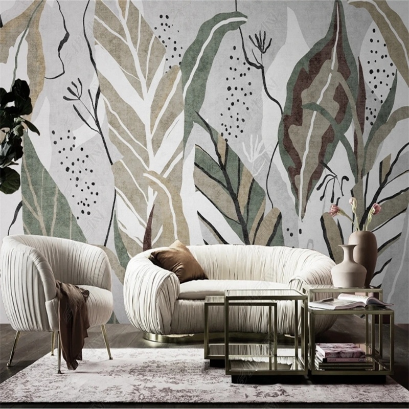 Custom wall papers home decor sticker Minimalist Plant Leaves Mural ...