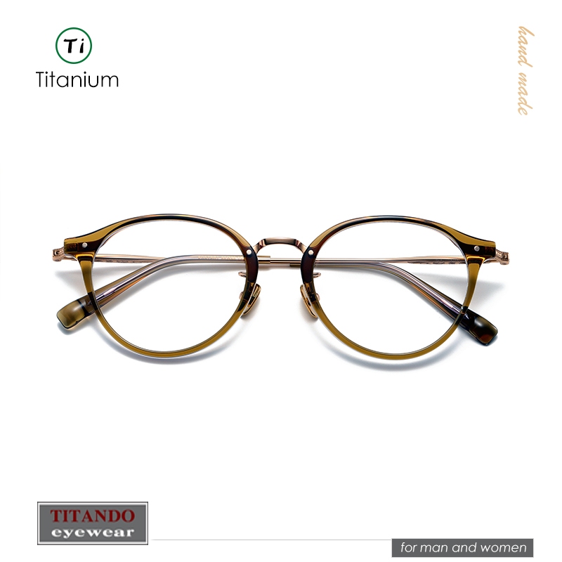 Japanese Retro Boston-Shaped Round Frame Optical Glasses Titanium and Acetate Fiber Combination ...
