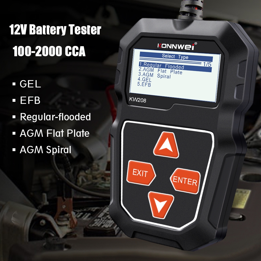 KONNWEI KW208 Car Battery Tester 12V 100 to 2000CCA Cranking Charging ...
