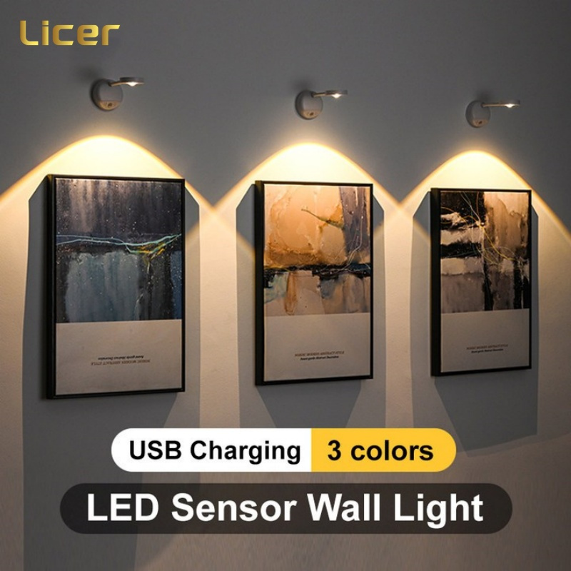 Licer LED Multipurpose Motion Sensor Wall Light Spotlight USB Rechargeable 3 Colors Stepless ...