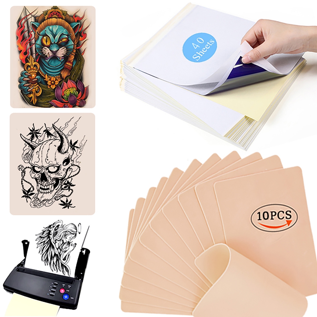Tattoo Set 10pcs Practice Skin & 40pcs Transfer Paper Combo, Double ...