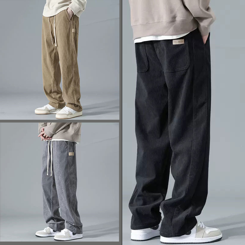 YS Labeling Corduroy Pants For Men Stripe Texture Korean Khaki Baggy ...